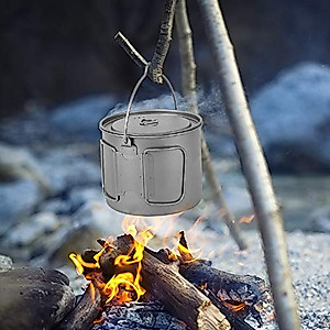 LIXADA 1100ml/2800ml Titanium Pot Ultralight Portable Hanging Pot with Lid and Foldable Handle Outdoor Camping Hiking Backpacking (1100ml)