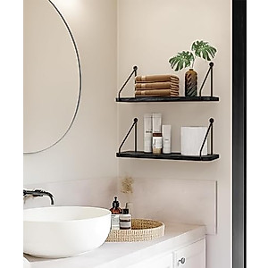SUMGAR Black Floating Shelves for Wall, Wall Shelf for Bathroom Bedroom Kitchen, Floating Book Shelves for Wall Small Wall Mount Wood Storage Organzier Set of 2