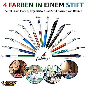 BIC 4 Colours Grip Pro Retractable Medium Point (1.0 mm) Ballpoint Pens, 12 Pens and Each Pen Contains 4 Colours