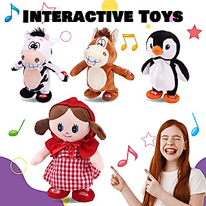 Hopearl Talking Singing Penguin Repeats What You Say Walking Electric Interactive Animated Toy Speaking Plush Buddy Gifts for Toddlers, 7.5''