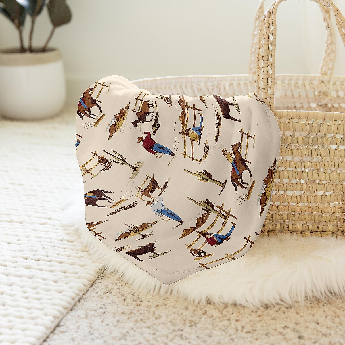 Sweet Jojo Designs Wild West Cowboy Baby Boy Swaddle Blanket Jersey Stretch Knit for Newborn or Infant Receiving Security - Red, Blue, Tan Western Southern Country Horse