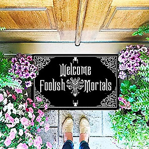 Funny Front Door Mat Welcome Foolish Mortals Mat Rubber Non Slip Backing Funny Doormat for Outdoor/Indoor Uses, Low-Profile Rug Mats for Entry 23.6"(W) X 15.7"(L)