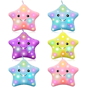 Pinkunn 6 Pcs Light up Star Pillow Star Shaped Soft Plush Pillow for Kids 13 Inch Twinkle LED Night Colorful Glowing Plush Throw Stuffed Pillow for Birthday Gifts Room Home Office