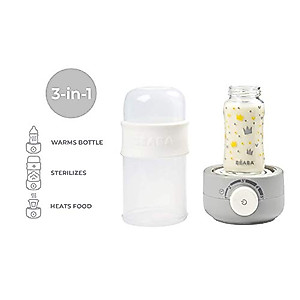 BEABA Fast Baby Bottle Warmer, Baby Food Warmer, (3-in-1) Warm Milk in Just Two Minutes + 2-in-1 Bottle to Sippy Learning Cup