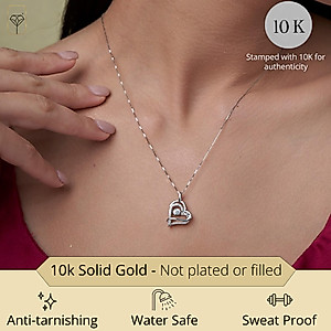 MAX + STONE 1/5 Carat Natural Diamond Golden Glimmer Dancing Diamond Heart Pendant Necklace for Women | 10k Gold Heart Necklace for Women | White Gold Diamond Necklace for Women