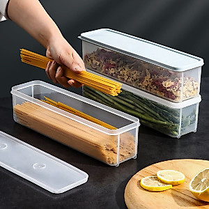 Elsjoy 6 Pack Plastic Pasta Container, Clear Spaghetti Storage Container Organizer with Lid, Stackable Long Noodle Holder for Pantry, Kitchen, Cabinet