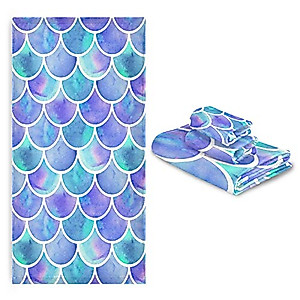 Vdsrup Mermaid Scales Bathroom Towels Set of 3 Magic Rainbow Scale Bath Hand Towel Soft Washcloth Beach Face Guest Towel Kitchen Tea Dish Towels Housewarming Gifts