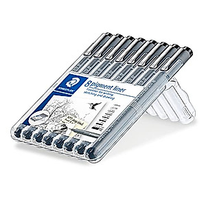 STAEDTLER Pigment Liner Fineliner Pens with Assorted Line Width - Black (Set of 8)