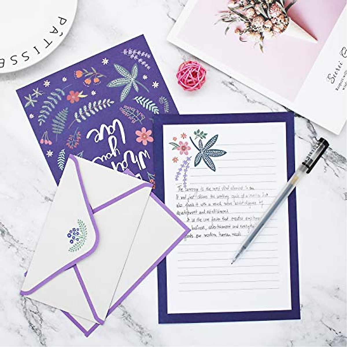 Stationary Paper and Envelopes Set, 90 PCS Stationary Set for Women Girls and Men Boys Cute Stationary Writing Stationery Paper with 30 Envelope - 60 Letter paper (8.27x5.71 inch) With Tape.