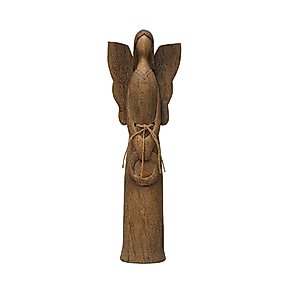 Creative Co-Op 5-1/4'L x 3-1/4'W x 16' H Resin Angel w/Wreath, Wood Finish Brown