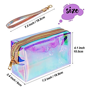 HRX Package Clear Iridescent Holographic Makeup Bag, 2pcs Travel Cosmetic Pouches with Zipper Toiletry Organizer Case for Purse Diaper Bag Beach Bag