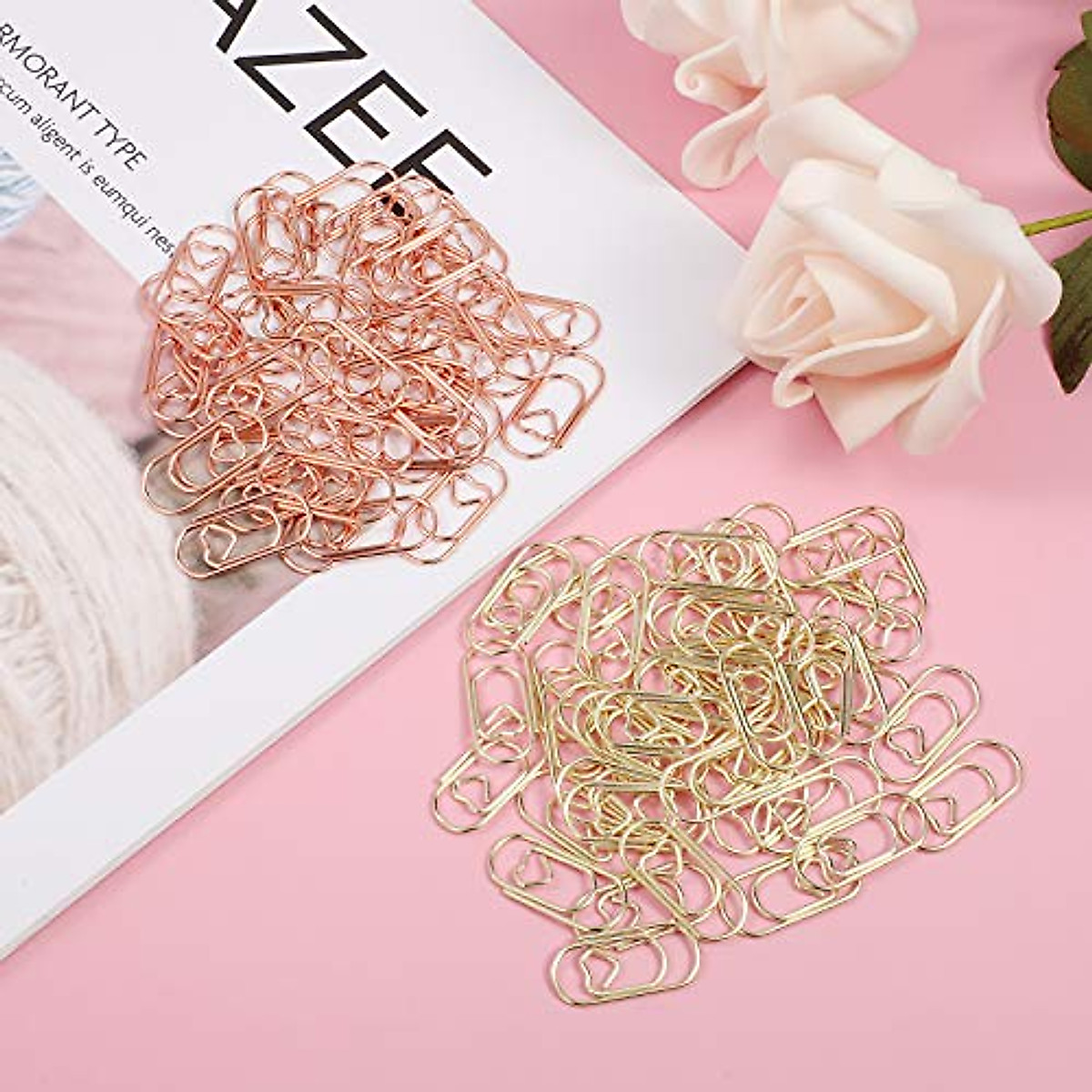 LAHONI 150 Pieces Cute Paper Clips, Mini Smooth Steel Wire Heart Shaped Paperclips Bookmark Clips for Office Supplier School Student (0.79 inch/20mm) Rose Gold