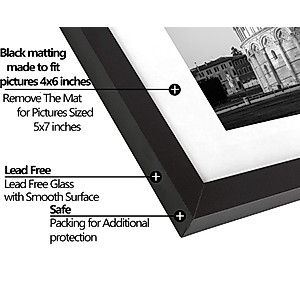 Wiscet 5x7 Picture Frame Set of 9, Display Pictures 4x6 with Mat or 5 x 7 Without Mat, Photo Frame for Wall Mounting or Tabletop Display, Black.