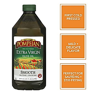 Pompeian Smooth Extra Virgin Olive Oil, First Cold Pressed, Mild and Delicate Flavor, Perfect for Sauteing & Stir-Frying, 68 Fl Oz