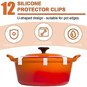 12PACK Dutch Oven Lid Protector Clips,Silicone Pan Protectors,Oven Lid Flexible Bumper Protector Clips,Cookware Protector Clips, Cookware Protector Replacement Clip,Pot Bumpers for Tacking Cookware