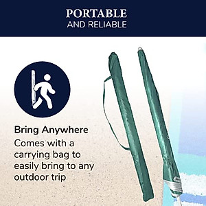 Caribbean Joe Beach Umbrella, Portable Outdoor Sun Umbrella With UV Protection, Shoulder Carry Bag, Full 6 ft Arc, Mint