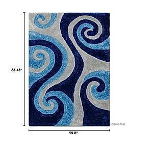 Allstar 5x7 Blue Modern and Contemporary Hand Carved Rectangular Shag Accent Rug with Grey and Cobalt Abstract Swirl Design (4' 11" x 6' 11")