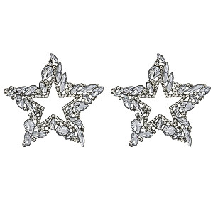 Denifery Fashion Star Stud Earrings Full Crystal Rhinestone Star Dangle Drop Earrings Bling Sparkly Earrings for Party Wedding for Women (Silver)