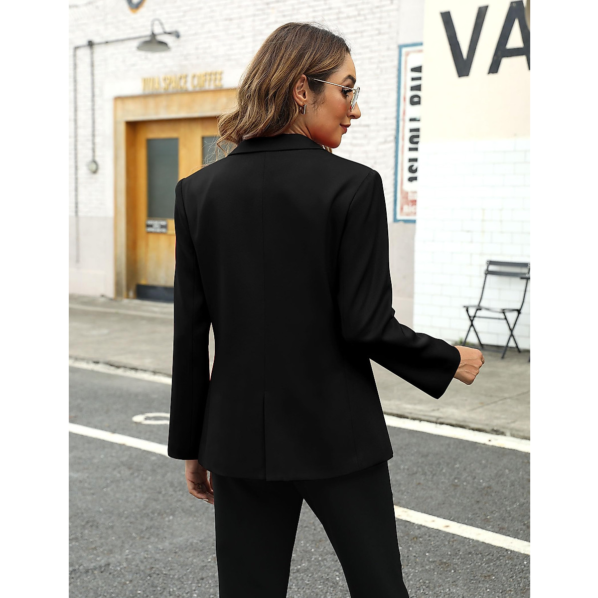 Sucolan Blazer Jackets for Women Open Front One Button Blazer Long Sleeve Office Blazers for Work Black M