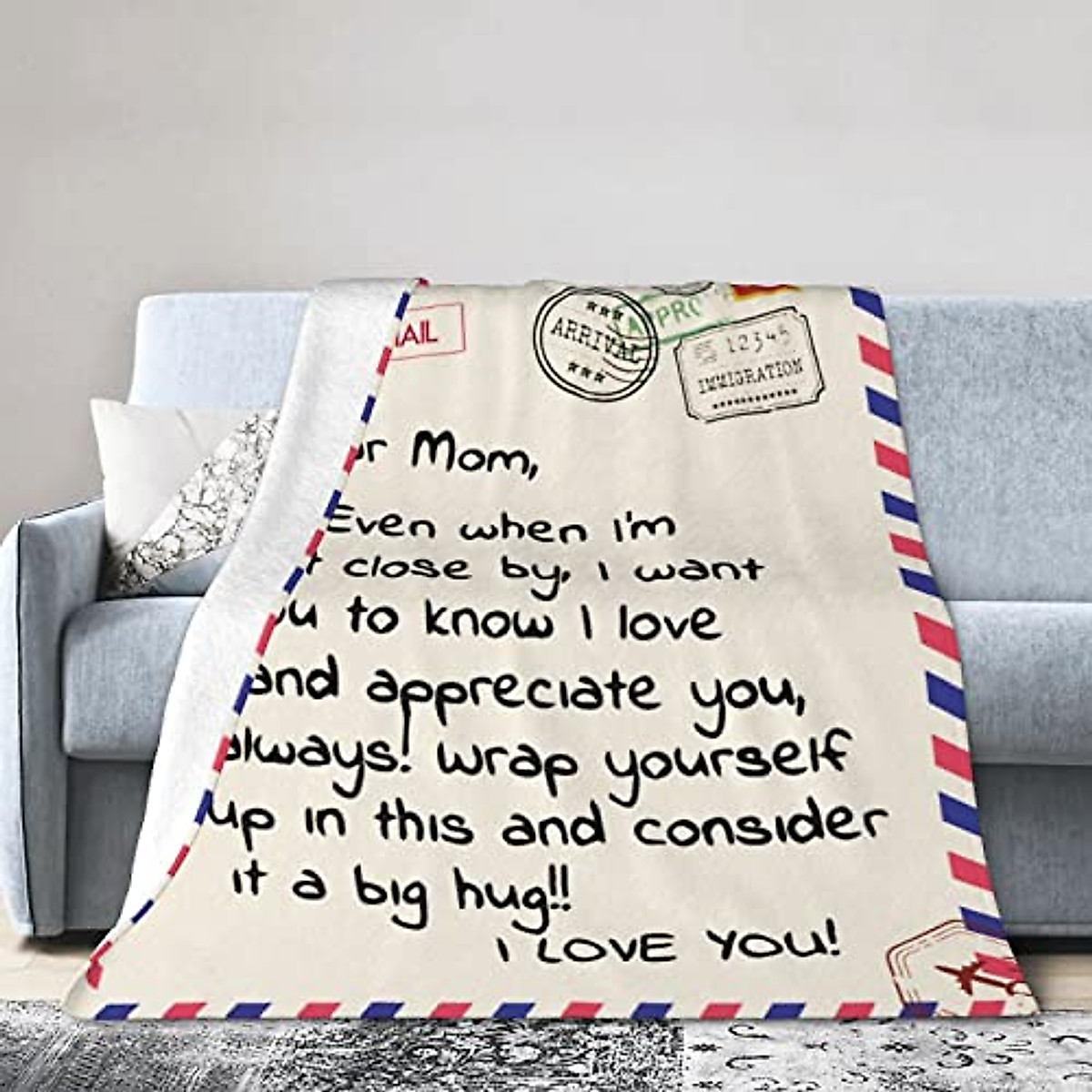 Poitvd Throw Blankets Anniversary Birthday Gift for Mom from Daughter Son, Dear Mom Blanket for Mother's Day, Super Soft Flannel Throw Blankets for Christmas Valentines Day for Bed Couch