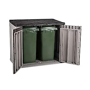 Toomax Stora Way All-Weather Outdoor Horizontal 4.25' x 2.5' Storage Shed Cabinet for Trash Cans, Garden Tools, and Yard Equipment, Taupe Gray/Brown