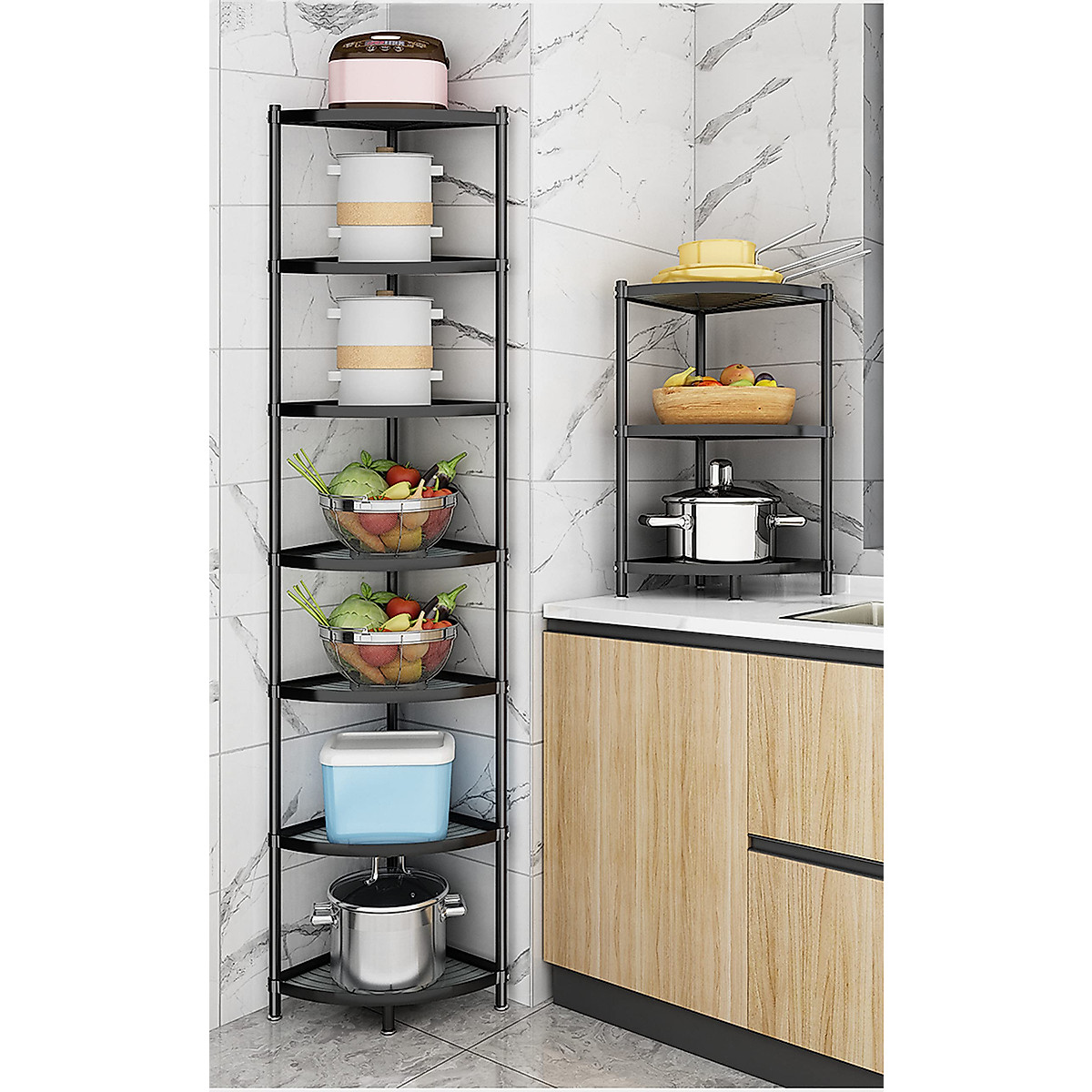 7-Tier Kitchen Pot Rack, Cookware Stand Storage Organizer ，Multi-Layer Corner Shelf Stand Stainless Steel Shelves for Kitchen
