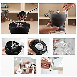 Manual Coffee Grinder with Ceramic Burrs, Hand Coffee Mill with Two Glass Jars(11oz each), Brush and Tablespoon Scoop