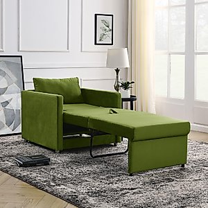 LIADTOP Convertible, 2-in-1 Multi-Functional Sofa Bed with Velvet Upholstery and Pillow, Compact Lounger Sleeper Chair for Living Room, Perfect for Small Spaces, Green