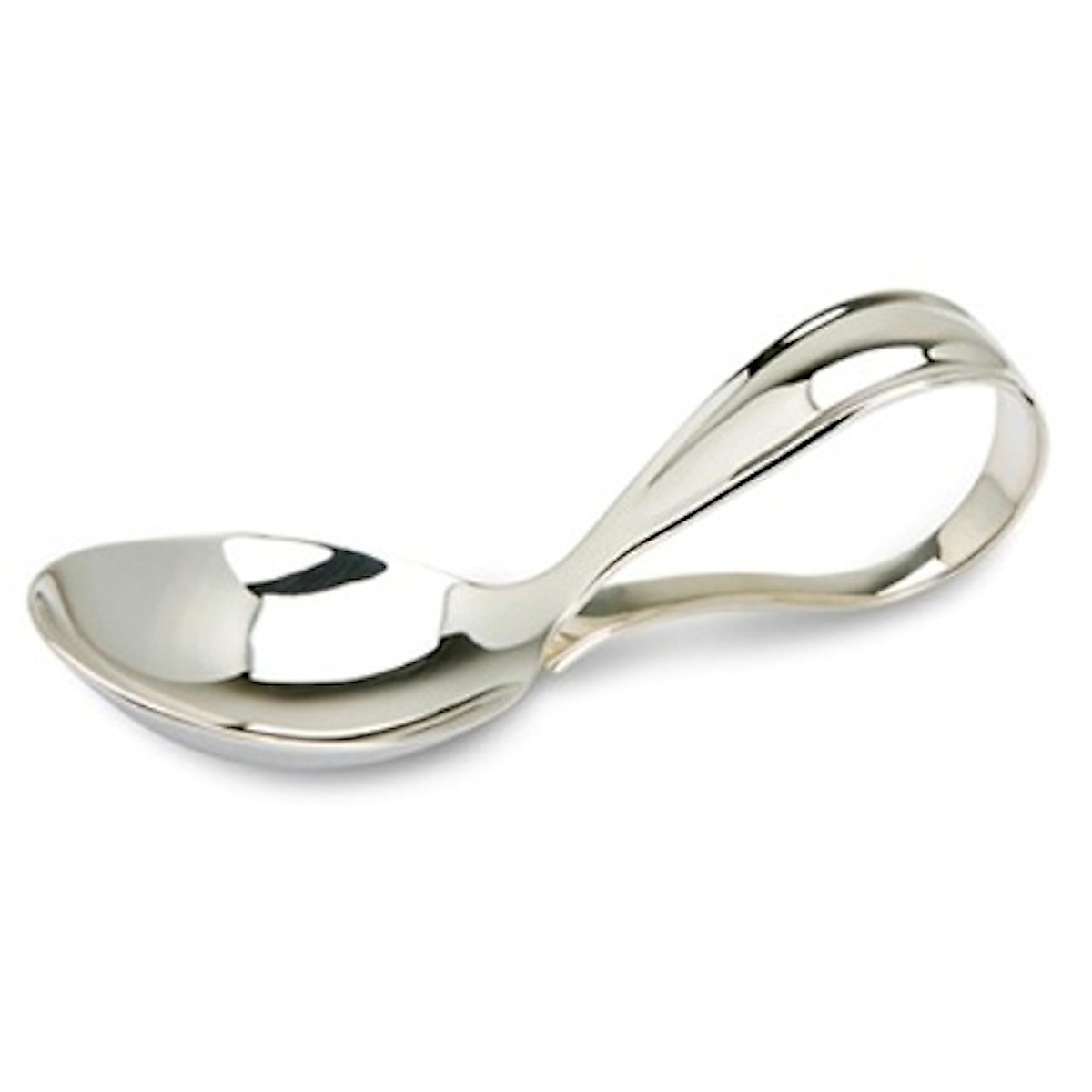 Krysaliis Sterling Silver Bent Curved Baby Feeding Spoon - Premium Quality Food Grade Standard .925 Solid Sterling Silver Spoon - Engravable Gift For Baby with a Beautiful Gift Box