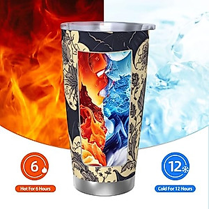 Bat Print Tumbler with Lid and Straw 20oz Stainless Steel Car Cup for Hot and Cold Drinks, Double Wall Insulated Travel Coffee Mug Reusable Drink Thermos Cup Birthday Gifts