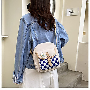 Kawaii Checkered Crossbody Bag Cute Purse Bag Japanese Shoulder Bag Harajuku Aesthetic Mini Bag Women Ita Messenger Bags (Blue, One Size)
