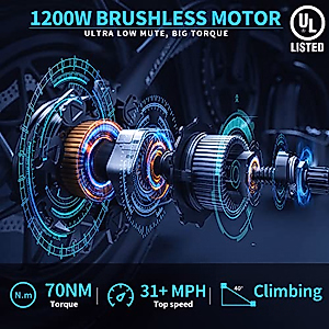 Freego Electric Dirt Bike for Adults, 1400W/48V/22.5Ah, 20x4.0 Fat Tires Ebike Off Road Electric Bicycles with Removable Battery, 34MPH & 45 Miles E-Bike 7-Speed UL Certified