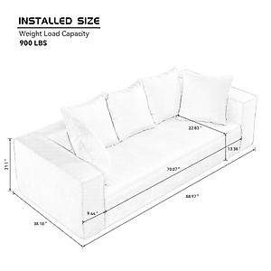 SumKea 3 Seater Sofa with 5 Pillows, Modern Minimalist Couch for Living Room, 89'’ Oversized Sofa with Extra Deep Seats, Vegan Corduroy Couch, Black