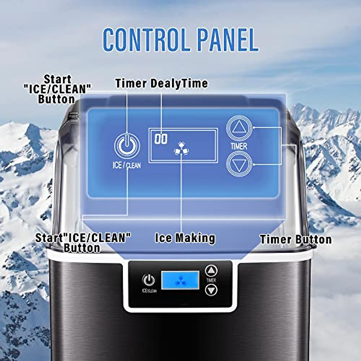 Nugget Ice Maker Countertop with Soft & Chewable Pellet Ice Crushed ice Countertop Portable Pellet Ice Machine 44Lbs/24H, 2 Minutes per Round and 45dB for Home/Kitchen/Office/Bar/Party