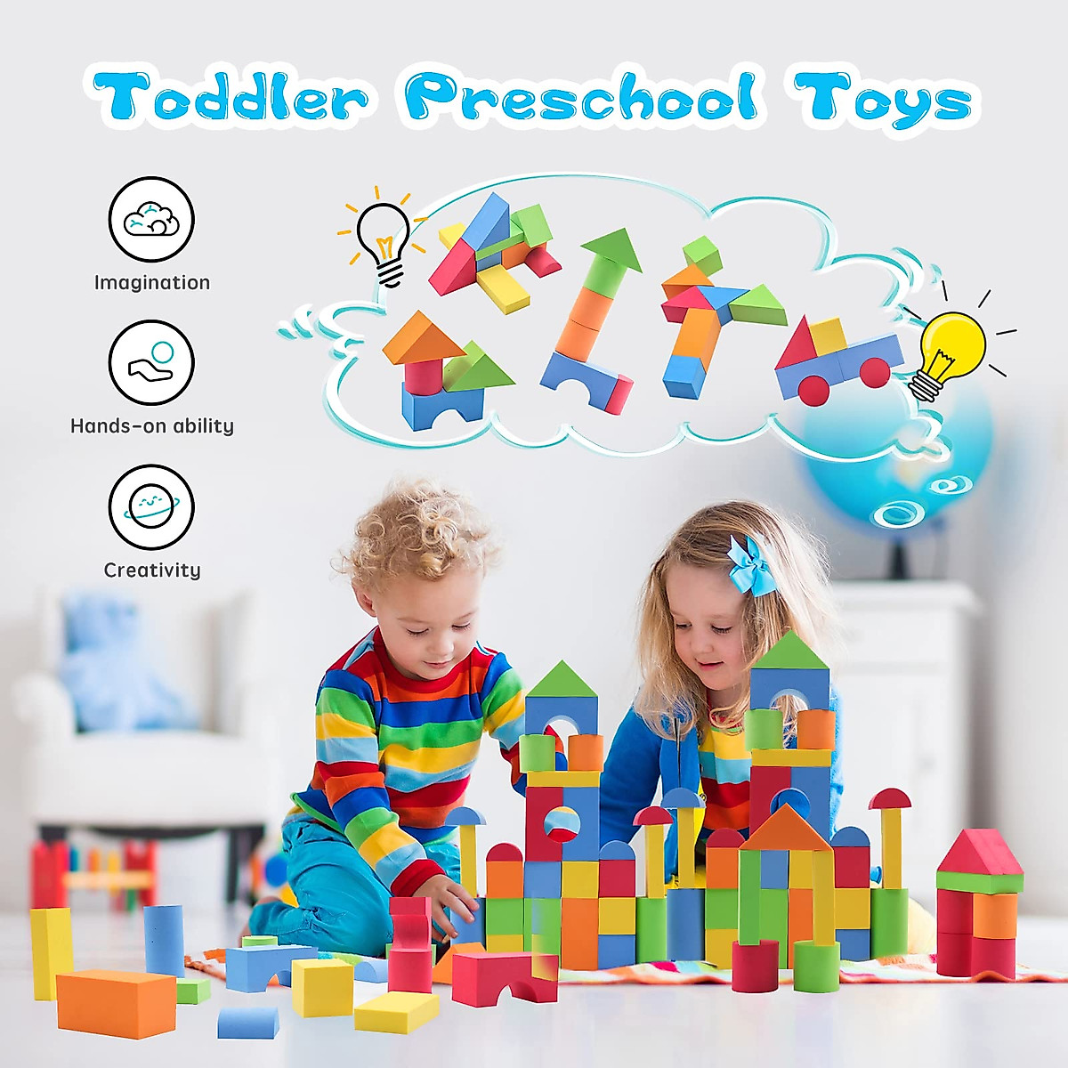 Grarg Foam Bath Blocks Toys for Toddlers 3-5,Non-Toxic & BPA Free Soft Stacking Baby Building Blocks Toys Gift for 3 4 5 Years Old Girls Boys Educational(38 PCS)