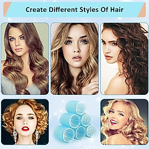 Jumbo Rollers Set for Long Hair - No Heat Heatless Curls With Clips & Comb, 24 Packs (Blue)