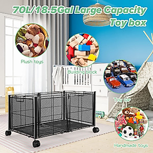 HoCorn Toy Storage and Organizer with 4 Slient Wheels, Foldable Toy Chest, Large Capacity Rolling Toy Chest for Boys Girls, Metal Collapsible Toy Storage Bin,1-Minute Assembly Toy Bin, 1 Pack