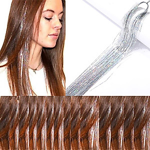 Gold Silver Hair Tinsel Kit, 47 Inches Glitter Heat Resistant Tinsel Hair Extensions Tensile with Hair Beads Wigs Tools & Accessories Tools Gift Set for Halloween Christmas Decoration Women Girls (GOLD AND SILVER)