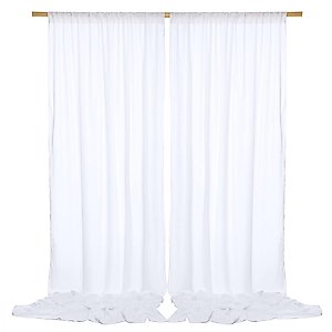 SHERWAY 2 Panels 4.8 Feet x 10 Feet White Thick Satin Backdrop Drapes, Non-Transparent Window Curtains for Wedding Party Ceremony Stage Décor