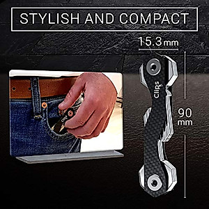 Smart Compact Key Organizer Keychain - Made of Carbon Fiber & Stainless Steel- Pocket key Chain Organizer Up to 28 Keys- Lightweight, Strong Includes Bottle Opener, Carabiner & More