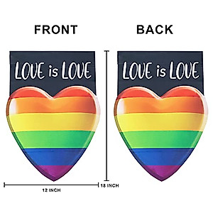 Love is Love Rainbow Pride Garden Flag, YEAHOME Rainbow Heart Shaped LGBTQ Pride Flag, Vertical Double Sided Polyester 12.5x18 inch Gay Pride Decor, Outdoor Decorations for for Patio, Garden