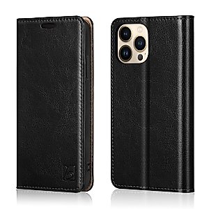 Belemay Compatible with iPhone 13 Pro Max Case Wallet, Protective Genuine Leather Flip with RFID Blocking Card Holders [Undetachable Interior Shell] Folio Cover for men Women (6.7-inch 2021) Black