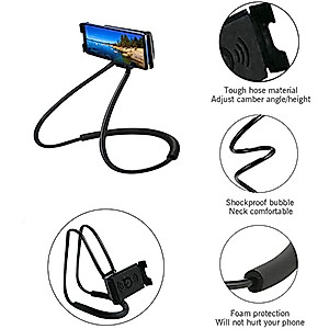 Smart Mobile Phone Stands,Universal Hanging on Neck Cell Phone Mount Holder, Flexible Lazy Bracket DIY Free Rotating for Multiple Functions（Black）