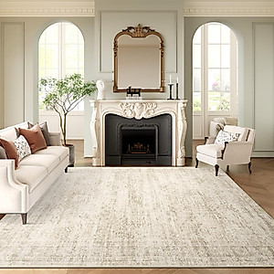 Soalmost Washable Area Rug 8x10, Large Soft Rugs for Living Room Vintage Beige Rug 8x10 Area Rugs for Bedroom Dining Room Non-Slip Stain Resistant Under Table Rug