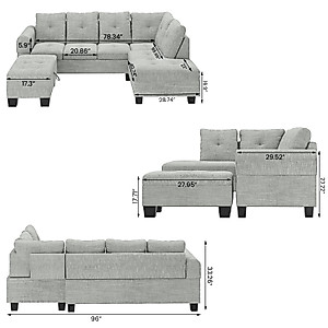 AWQM Modular Sectional Sofa with Ottoman, Fabric L-Shaped Couch with Chaise & Cup Holders, Living Room Furniture Sets Sectional Sofa Set, 6 Seat Corner Couch Sofa for Living Room, Apartment