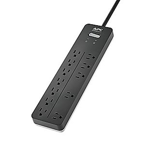 APC Surge Protector Power Strip, PH12, 2160 Joules, Flat Plug, 12 Outlet Power Cord Strip Black