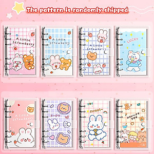 2 Pcs Binder Notebook,Rabbit Bear 6 Round Ring Loose Leaf Binder Small Diary Journal Planning Pocket Notebook with Transparent PVC Cover Pendant Sticker Gift for Kid Office Christmas Easter Birthday