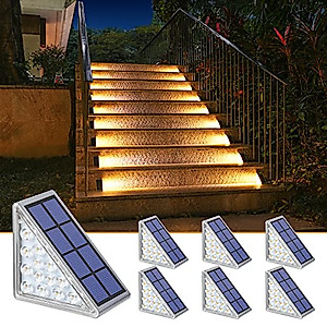 NIORSUN Solar Outdoor Step Lights Warm White Triangle IP67 Waterproof Auto on Off Decoration Deck Lights for Patio Yard, Driveway, Porch, Front Door, Sidewalk, 6 Pack