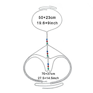 ELABEST Rhinestone Chest Chain Silver Glitter Crystal Cross Body Chain Jewelry Accessories for Women and Girls