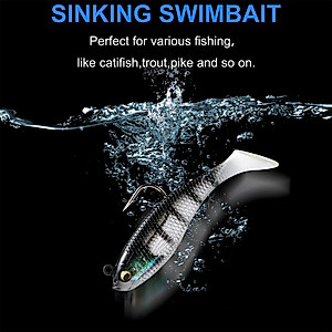 PLUSINNO Fishing Lures, Trout Pike Walleye Bass Fishing Jig Heads, Pre-Rigged Soft Swimbaits with Ultra-Sharp Hooks, Bass Lures with Paddle Tail, Fishing Bait for Saltwater & Freshwater…